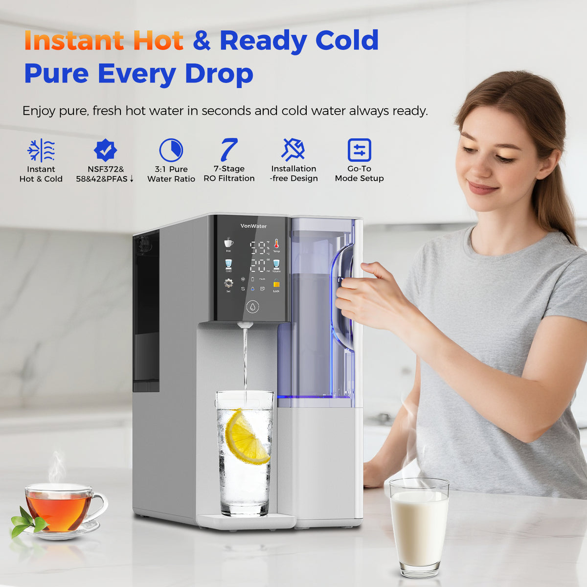 VonWater Cold & Instant Hot Countertop 7 Stage RO System